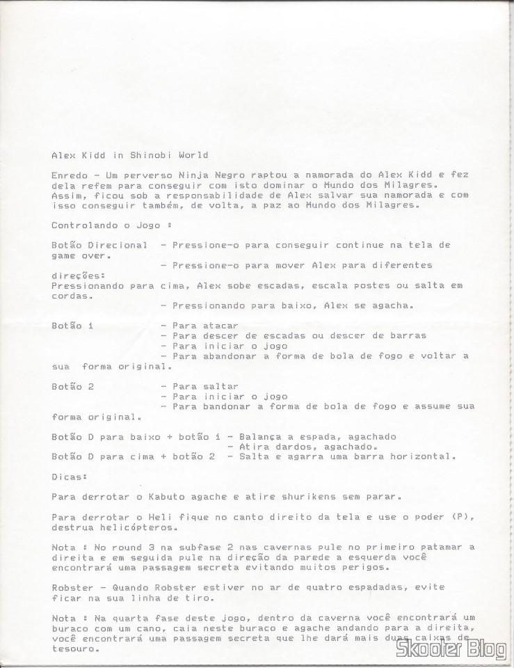 Alex Kidd in Shinobi World - Master System - Dicas da Tec Toy - Skooter ...